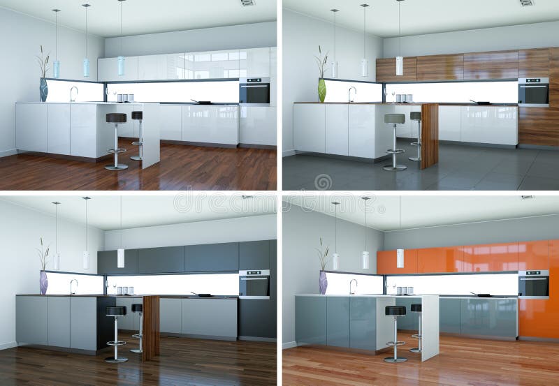 Four Views of Modern Kitchen with a Beautiful Design Stock Illustration ...