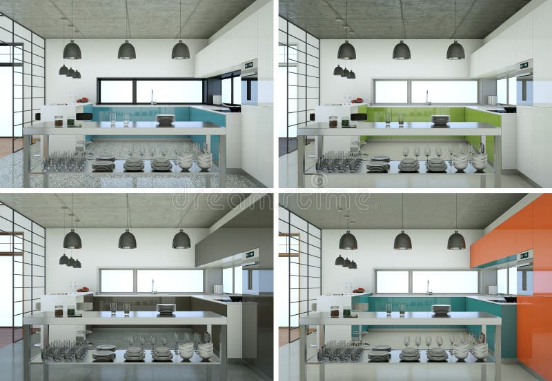 Four Views of Modern Kitchen with a Beautiful Design Stock Illustration ...