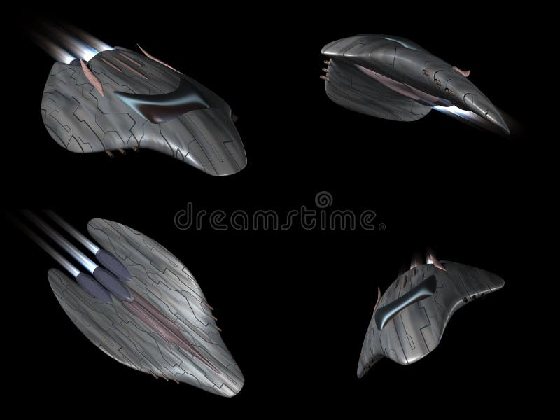 Four Views of a Powerful Spaceship Very Streamline Stock Illustration ...