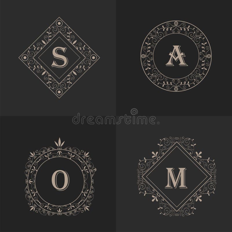 Four Vintage Monograms Icons Stock Vector - Illustration of etching ...