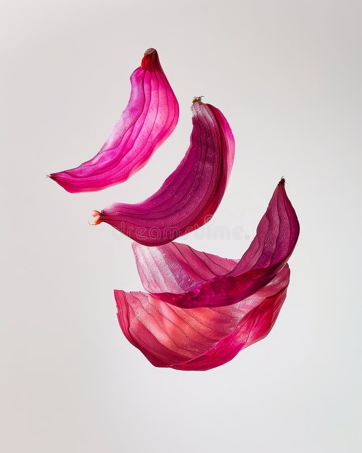 Four Vivid Slices of a Red Onion are Floating Gracefully Against a Soft ...