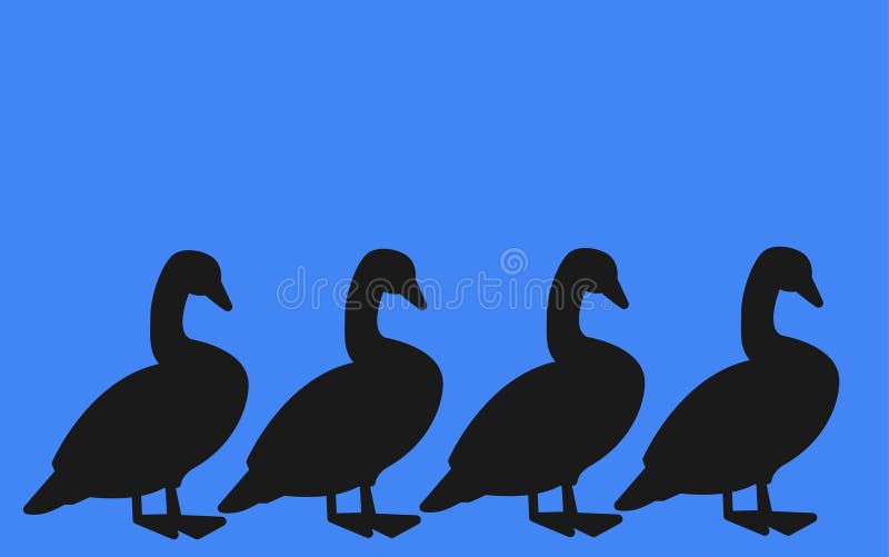 Four Walking Ducks in a Row Silhouette Set Against a Blue Backdrop ...