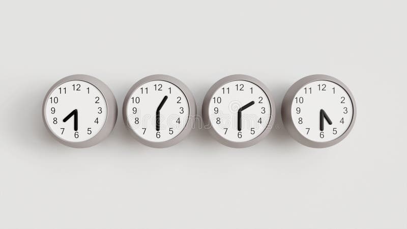 Four Wall Clocks with Time Around the World on a White Wall, Clocks ...