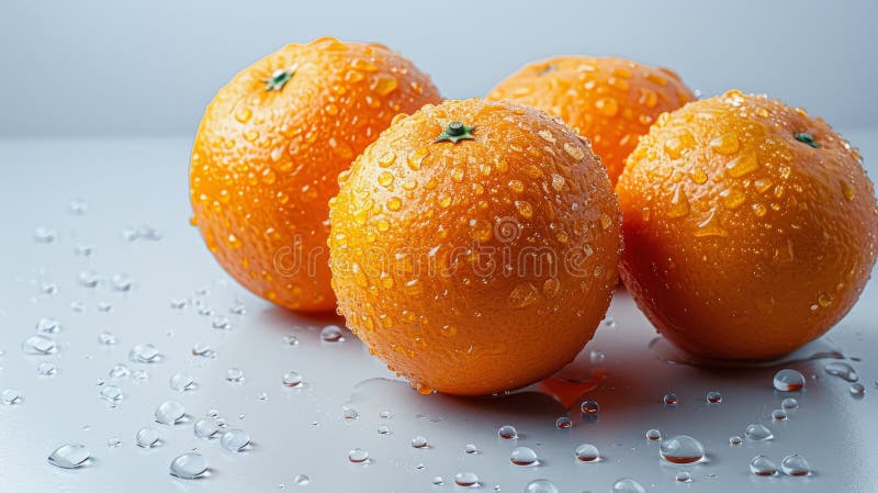 Four Wet And Juicy Oranges On A Wet Surface Stock Illustration Illustration Of Aromatic Bumpy