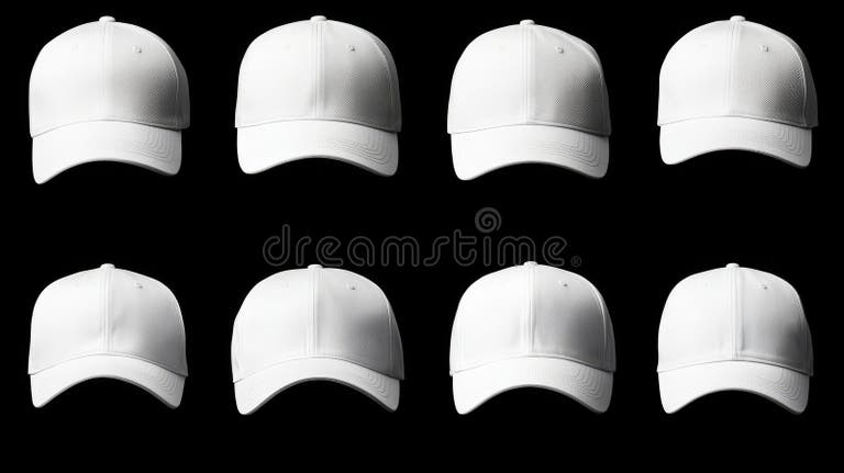 Four White Baseball Hats Exhibited at Different Angles Stock Image ...