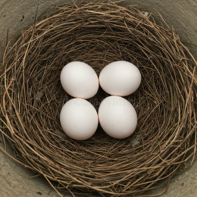 Four White Bird Eggs in a Brown Nest Stock Illustration - Illustration ...