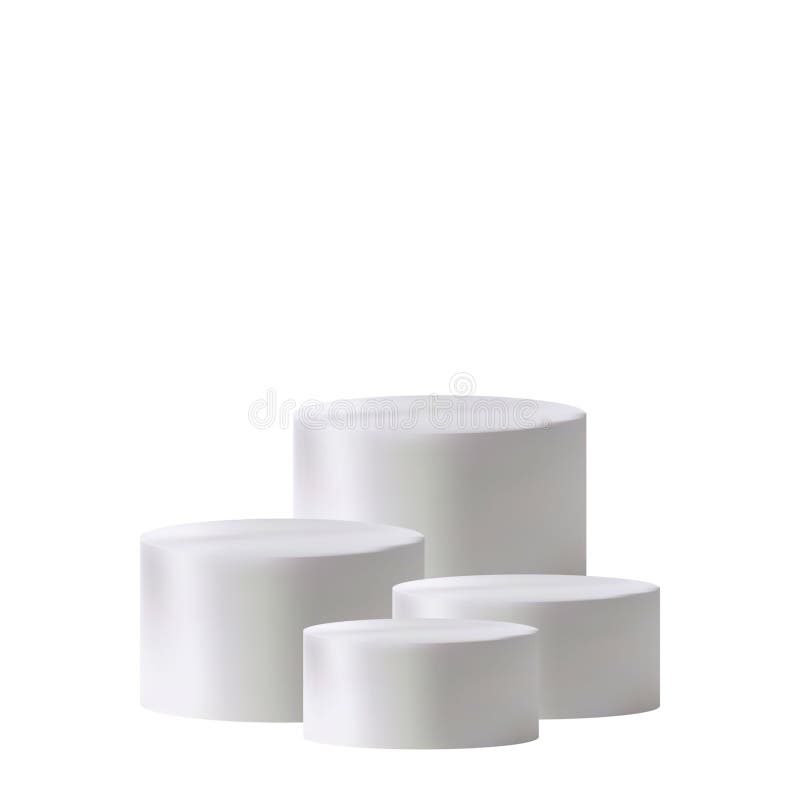 Four White Cylindrical Podiums of Different Heights are Elegantly ...