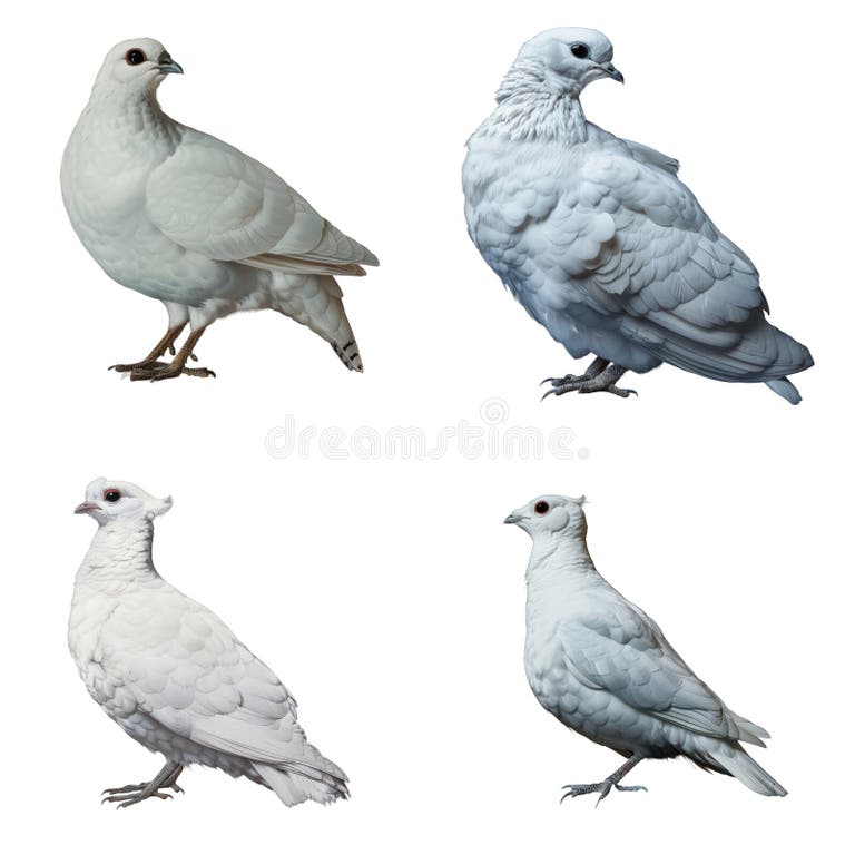 Four White Doves with Distinctive Features Stock Image - Illustration ...