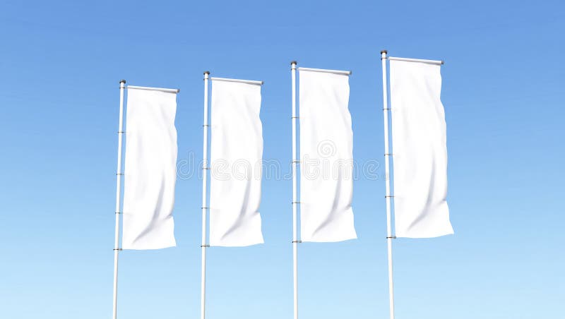 Four White Flags are on Poles in the Sky Stock Photo - Image of wind ...