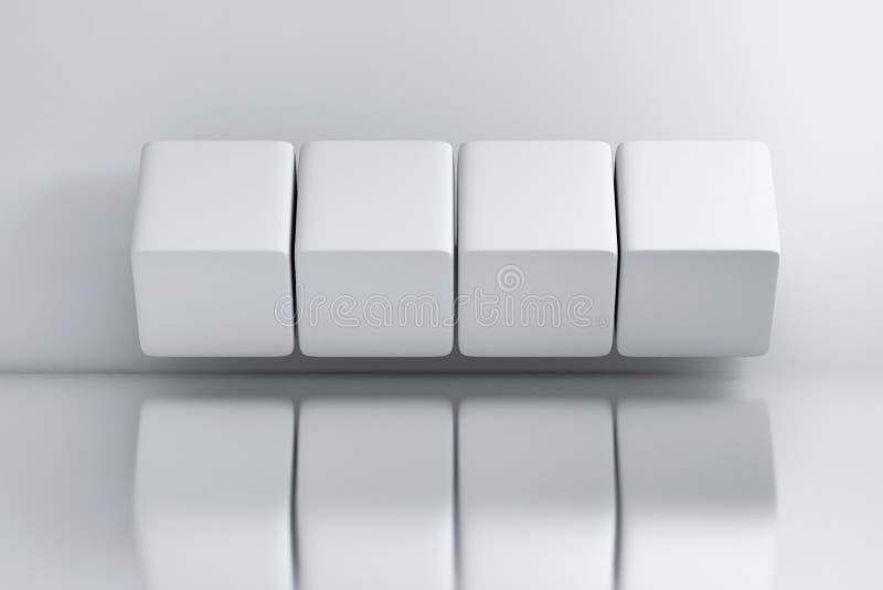 Four White Large Cubes Over White Mirror Surface Stock Illustration ...