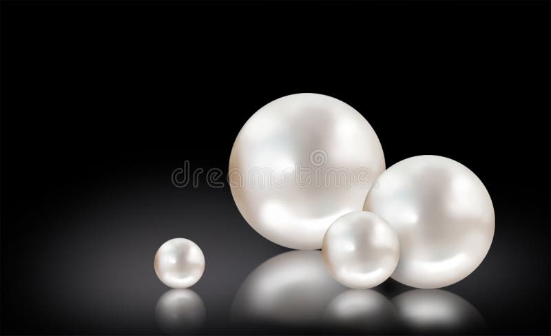 Four White Pearls on Black Background Stock Illustration - Illustration ...