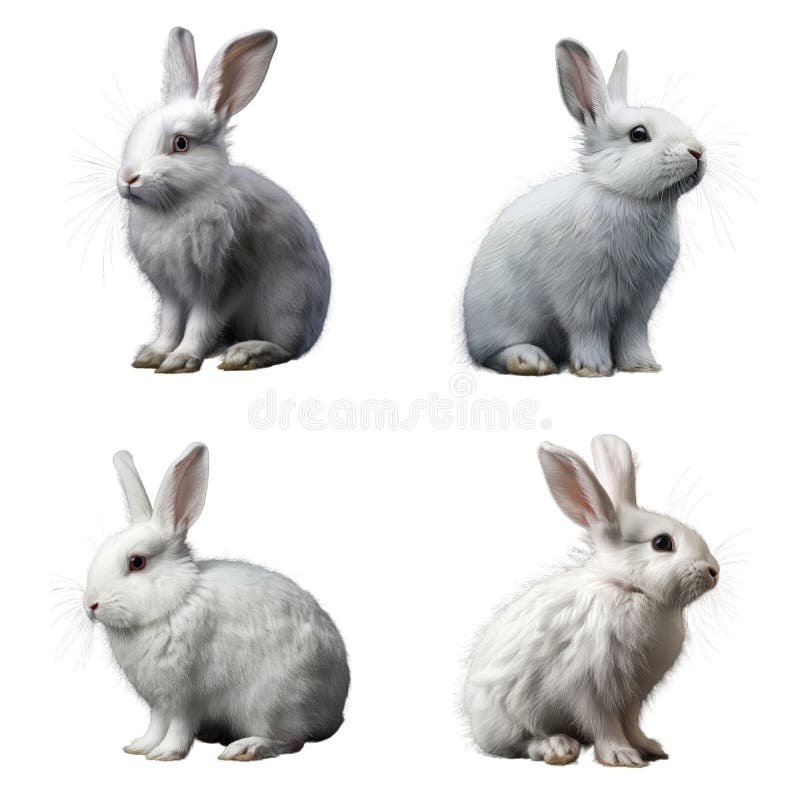 Four White Rabbits Sitting on White Background Stock Illustration ...