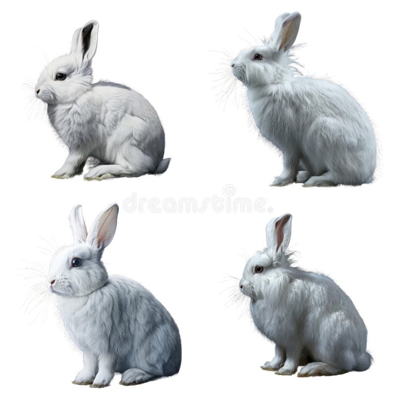 Four White Rabbits Sitting on a White Background Stock Image - Image of ...