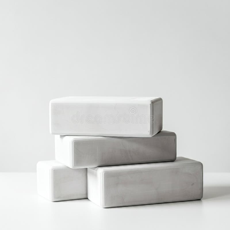 Four White Rectangular Foam Blocks are Stacked Unevenly on a Smooth ...
