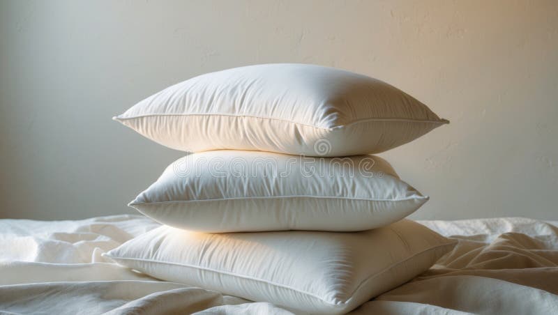 Four White Soft Pillows Stacked - Cozy Home Decor Stock Image - Image ...