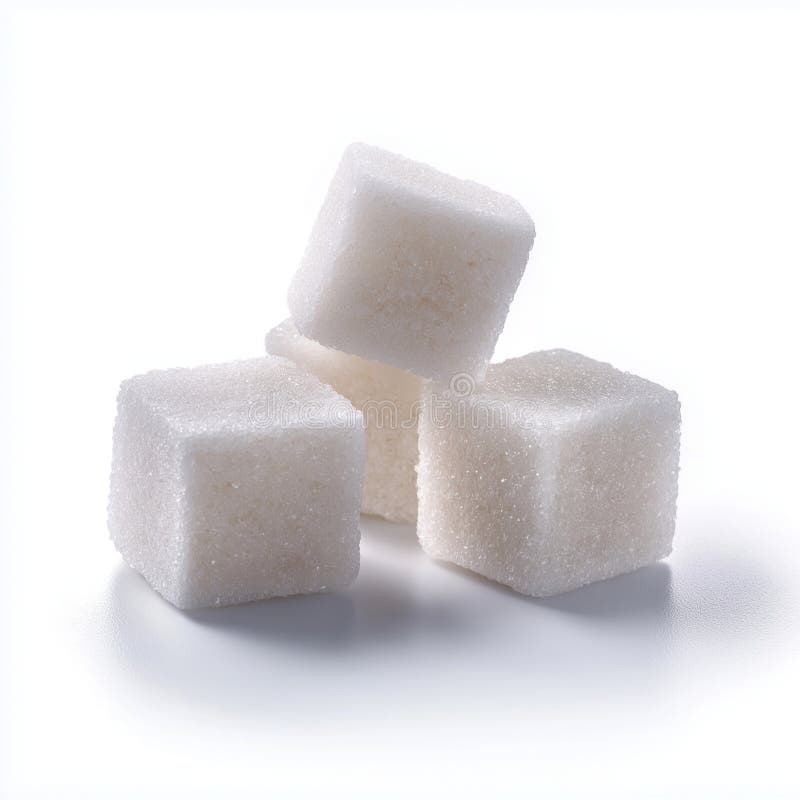 Four White Sugar Cubes Stacked on Reflective Surface Creating Clean and ...