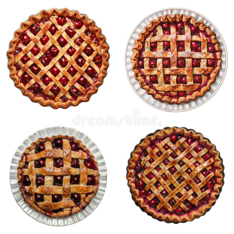 Four Whole Cherry Pies in Baking Pans and Plates Stock Illustration ...