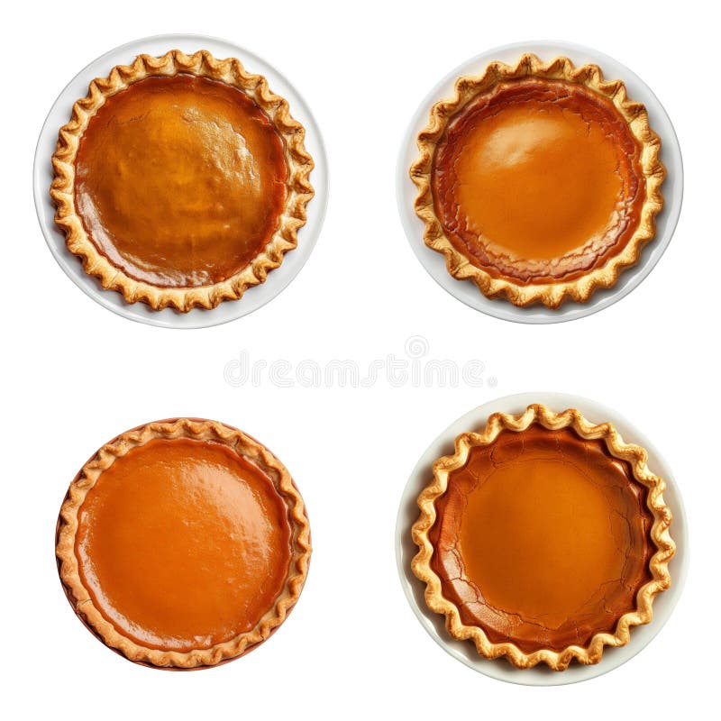 Four Whole Pumpkin Pies on White Plates Stock Image - Illustration of ...