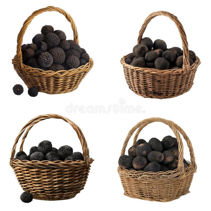 Four Wicker Baskets Filled with Black Truffles Stock Illustration ...