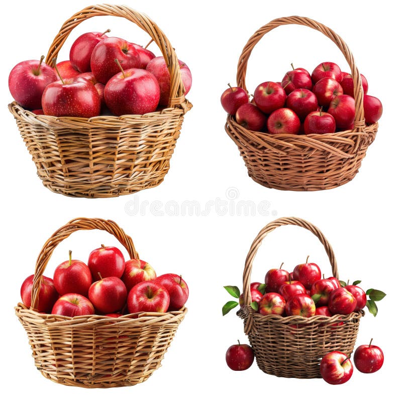 Four Wicker Baskets Overflowing with Fresh Red Apples Stock Image ...