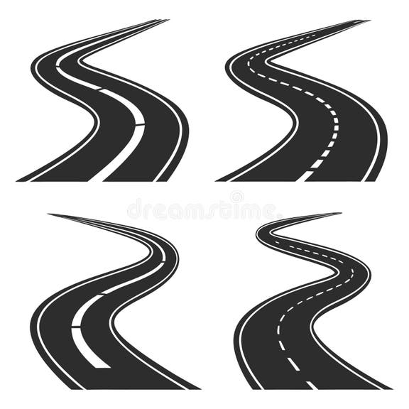 Four Winding Road Vector Illustrations: Curving Path and Highway ...