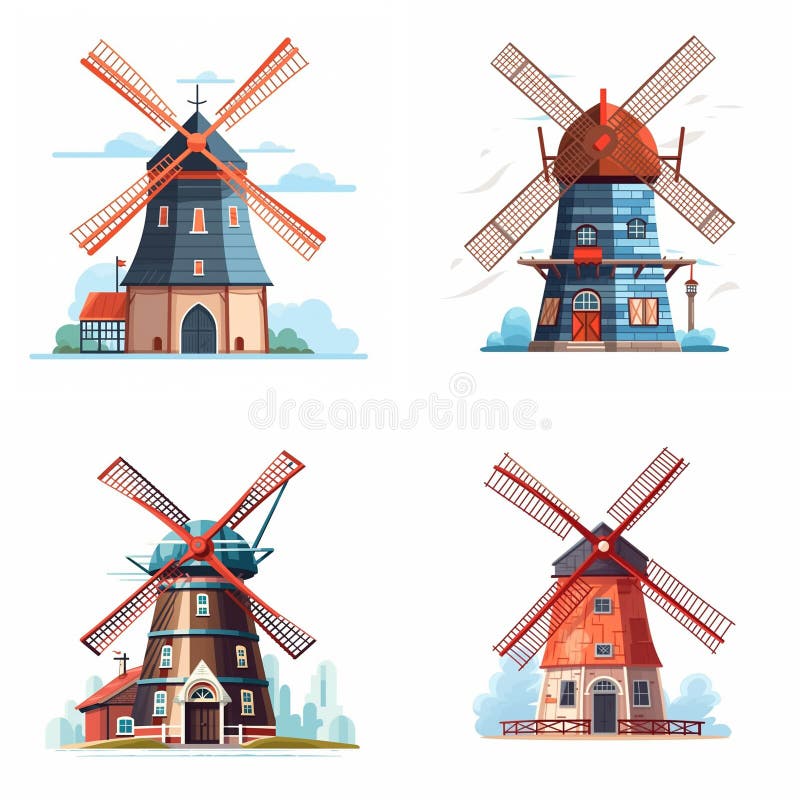 Four Windmills with Different Colors and Designs Stock Vector ...