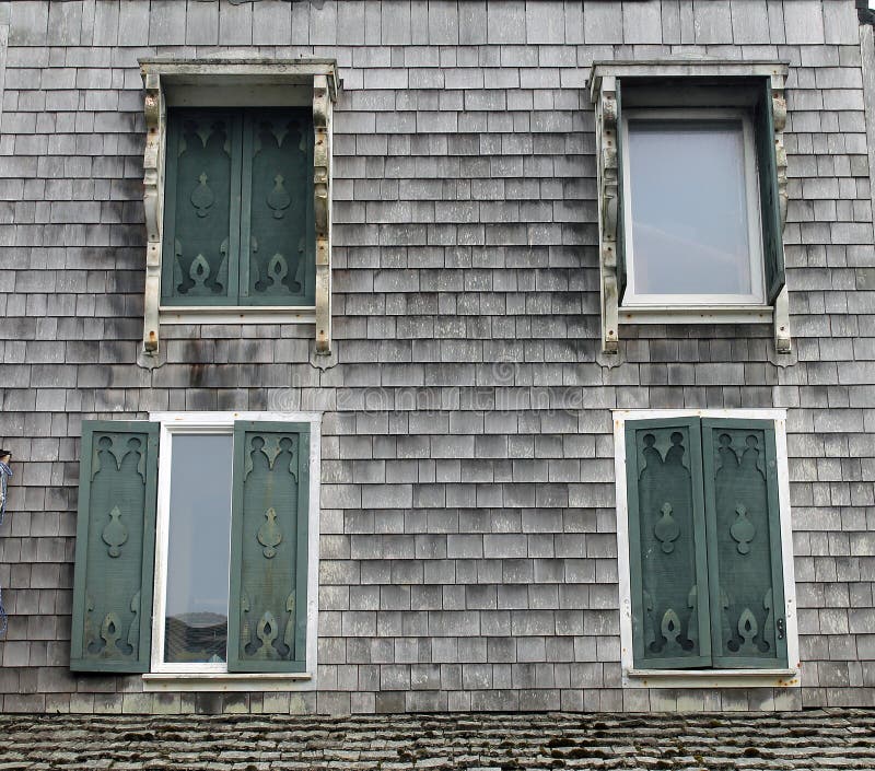 The Four New Windows with the Old House As a Reflection Stock Image ...
