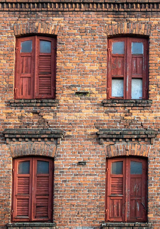 The Four New Windows with the Old House As a Reflection Stock Image ...