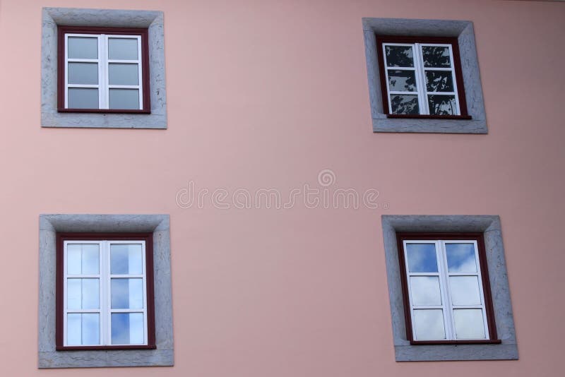 The Four New Windows with the Old House As a Reflection Stock Image ...