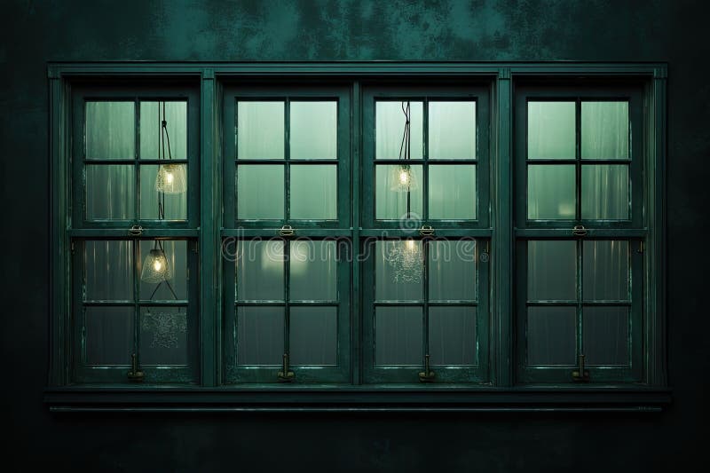 Four Windows on a Wall with Wooden Frame Stock Illustration ...