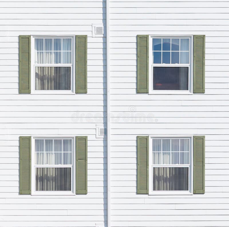 The Four New Windows with the Old House As a Reflection Stock Image ...
