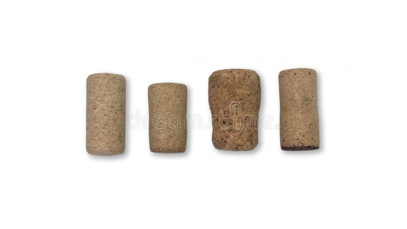 Four Wine Corks of Different Sizes and Styles Isolated on White ...