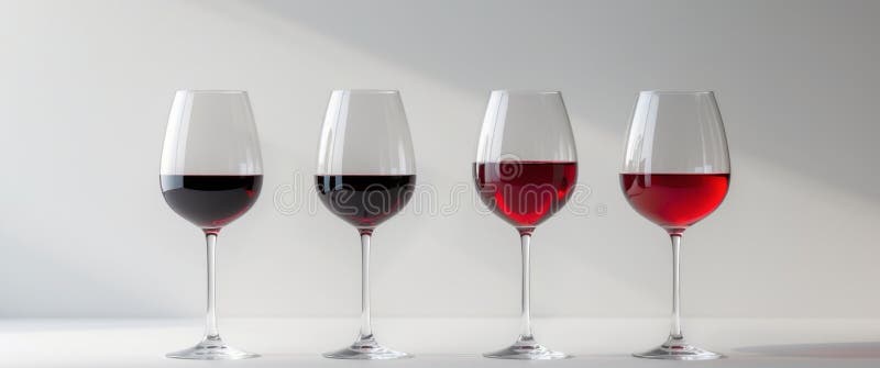 Four Wine Glasses with Different Types of Red. Stock Image - Image of ...