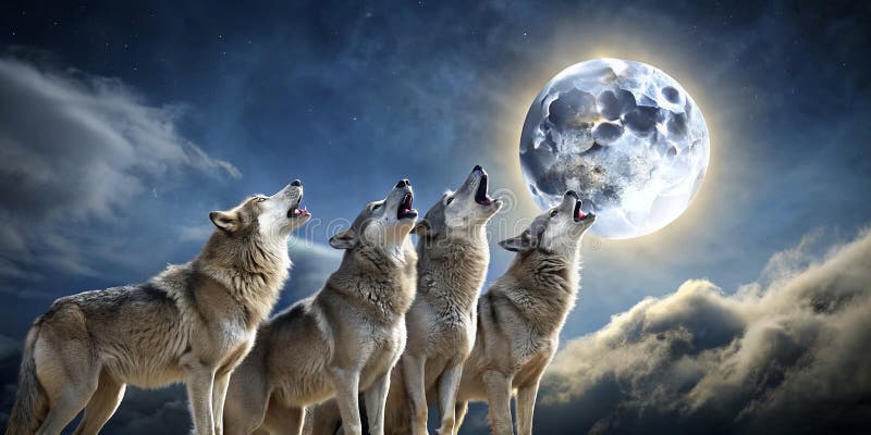 Four Wolves Howling at the Moon Generative AI Stock Illustration ...