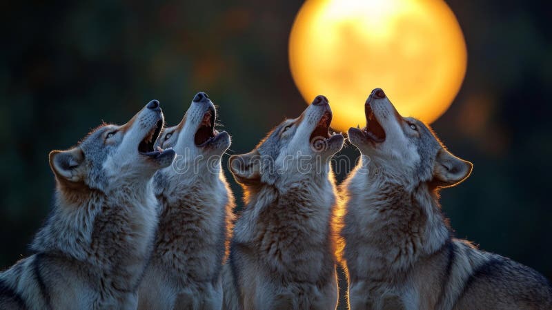 Four Wolves Howling at the Setting Sun Stock Illustration ...