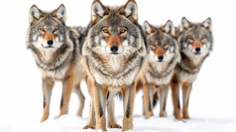 Four Wolves are Standing in a Line, with Their Heads Turned To the ...