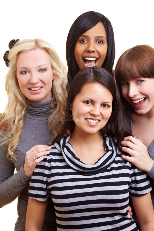 Four smiling young women stock photo. Image of interracial - 14862106