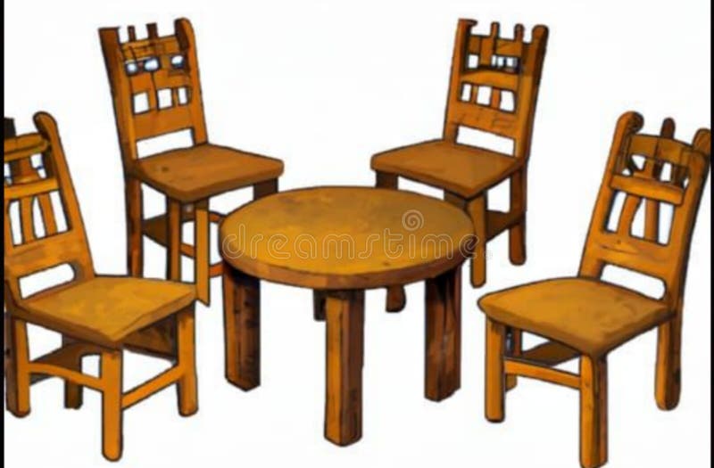Four Wooden Chairs with Table Illustration Stock Illustration ...