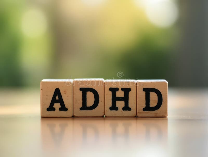 Wooden Cubes Showing Adhd Acronym on Reflective Surface Stock ...