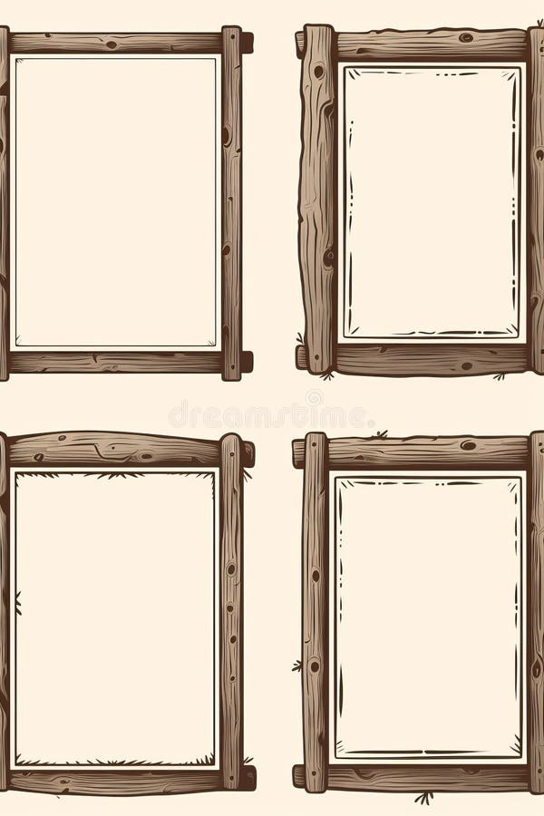 Four Wooden Frames with Different Shapes and Sizes Stock Illustration ...