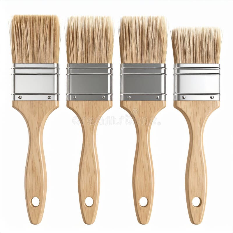Four Wooden Paint Brushes with Natural Bristles Stock Illustration ...