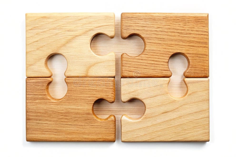 Four Wooden Puzzle Pieces in Square Form Stock Illustration ...