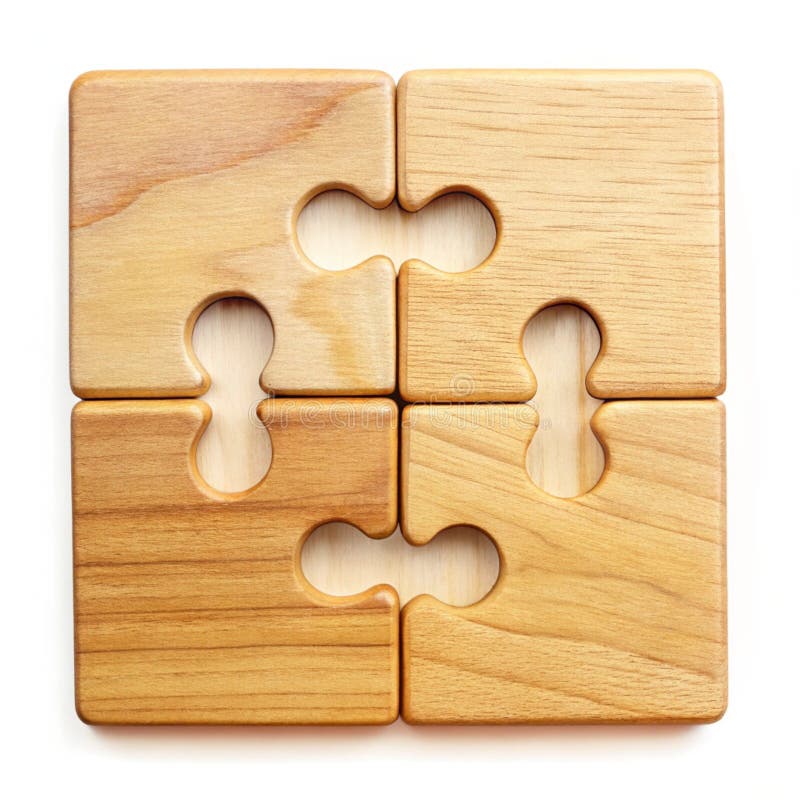 Four Wooden Puzzle Pieces in Square Form Stock Illustration ...