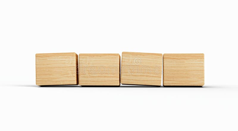 Four Wooden Toy Cubes Arranged in Row on White Background Stock ...
