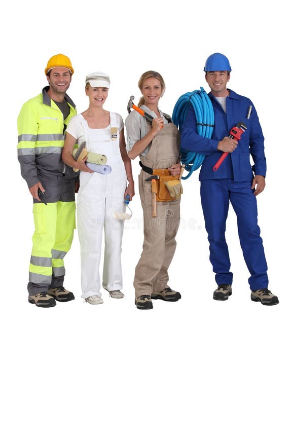 Four Workers in Different Trades Stock Image - Image of carpenter ...