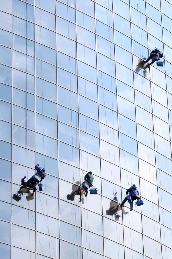 Group of Workers Cleaning Windows Service Stock Photo - Image of ...