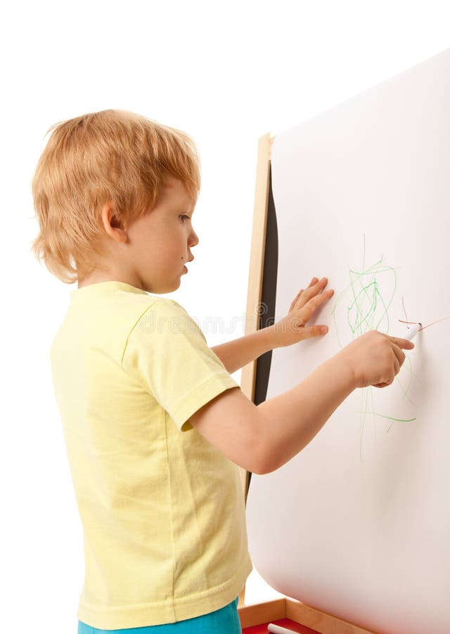 Four-year Old Boy Drawing Picture on Easel Stock Photo - Image of easel ...