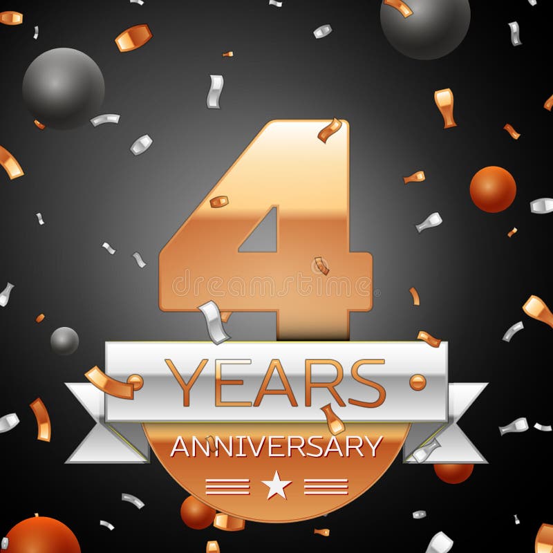 Four Years Anniversary Celebration Background with Silver Ribbon ...