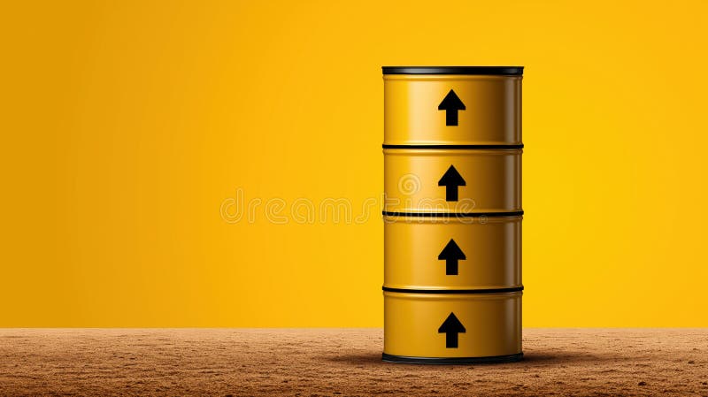 Four Yellow Barrels Stacked on Sandy Surface Against Bright Yellow ...