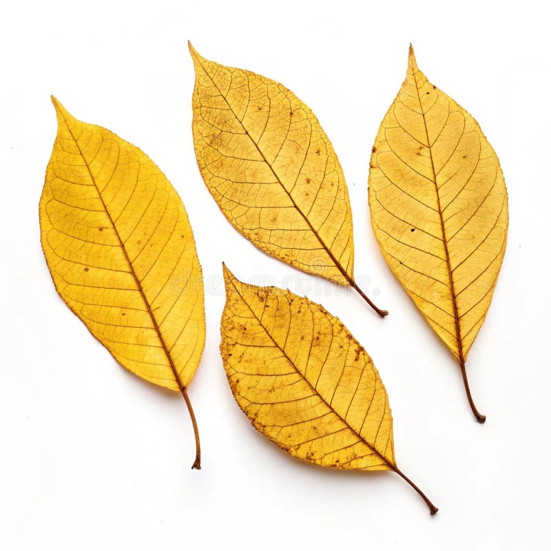 Four Yellow Leaves Isolated on White Background Stock Illustration ...